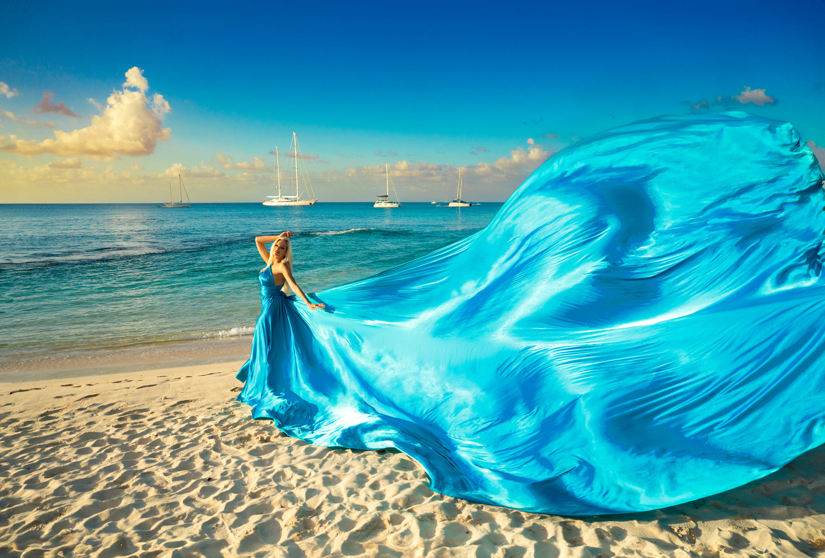 Flying Dress Barbados Photoshoot - Ocean Blue – Barbados Dress Rentals